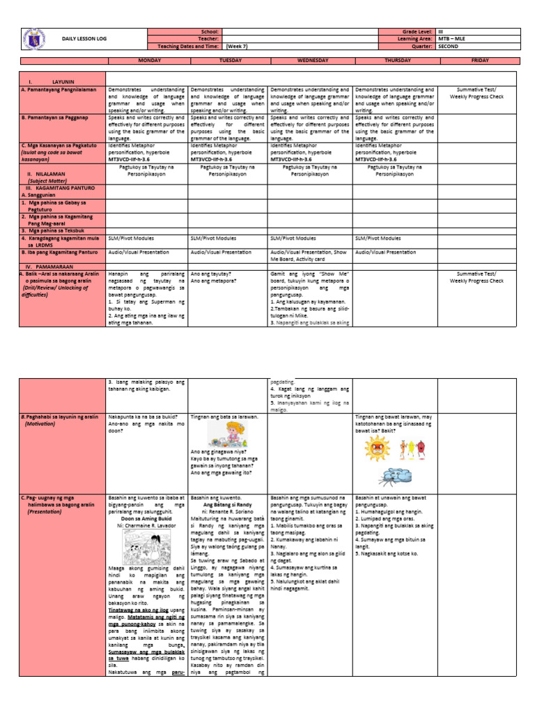DLL Mtb-Mle3 Q2 W7 | PDF