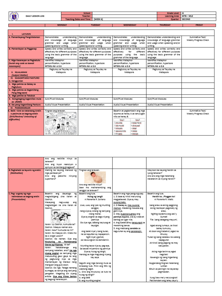 DLL Mtb-Mle3 Q2 W6 | PDF