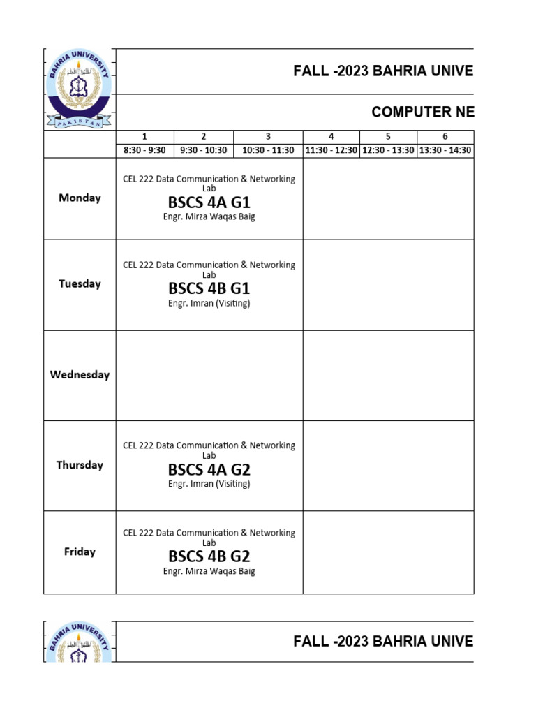 Fall 2023 Bahria University Lab Schedule | PDF | Computing ...
