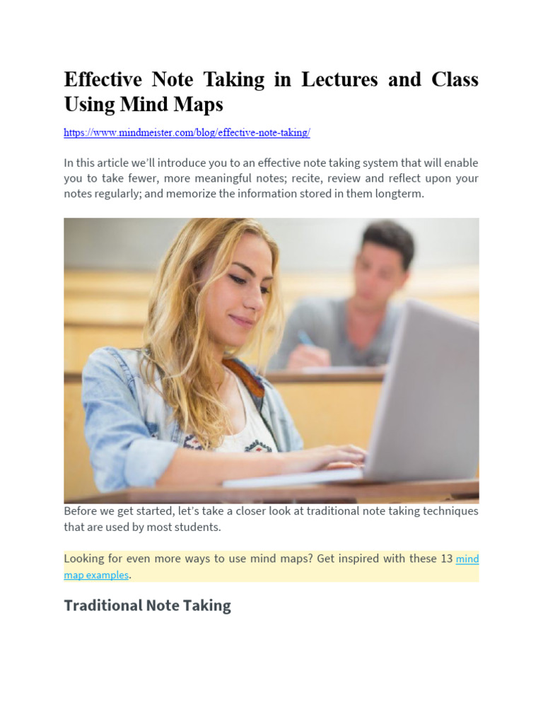 Effective Note Taking in Lectures and Class Using Mind Maps | PDF ...