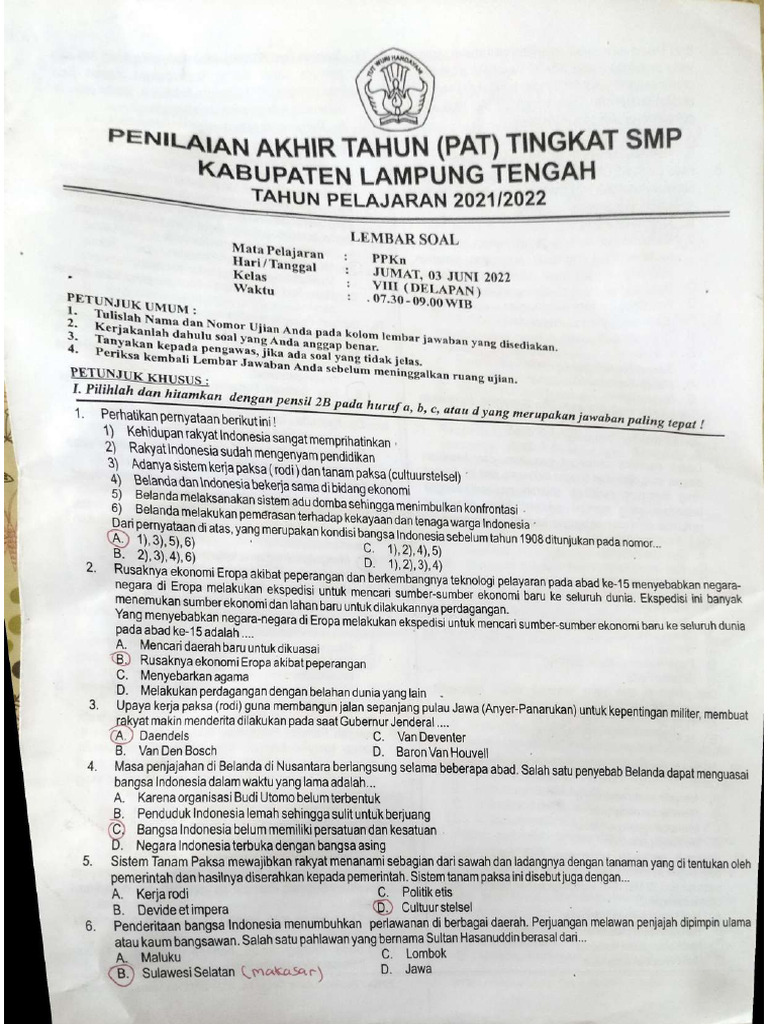 Soal Pat PKN Tahun Lalu | PDF