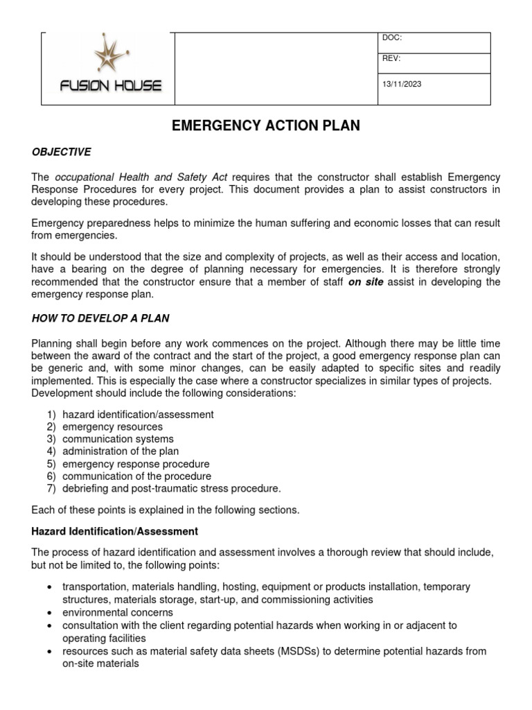 14.1 Emergency Action Plan | PDF | Emergency | Hazards