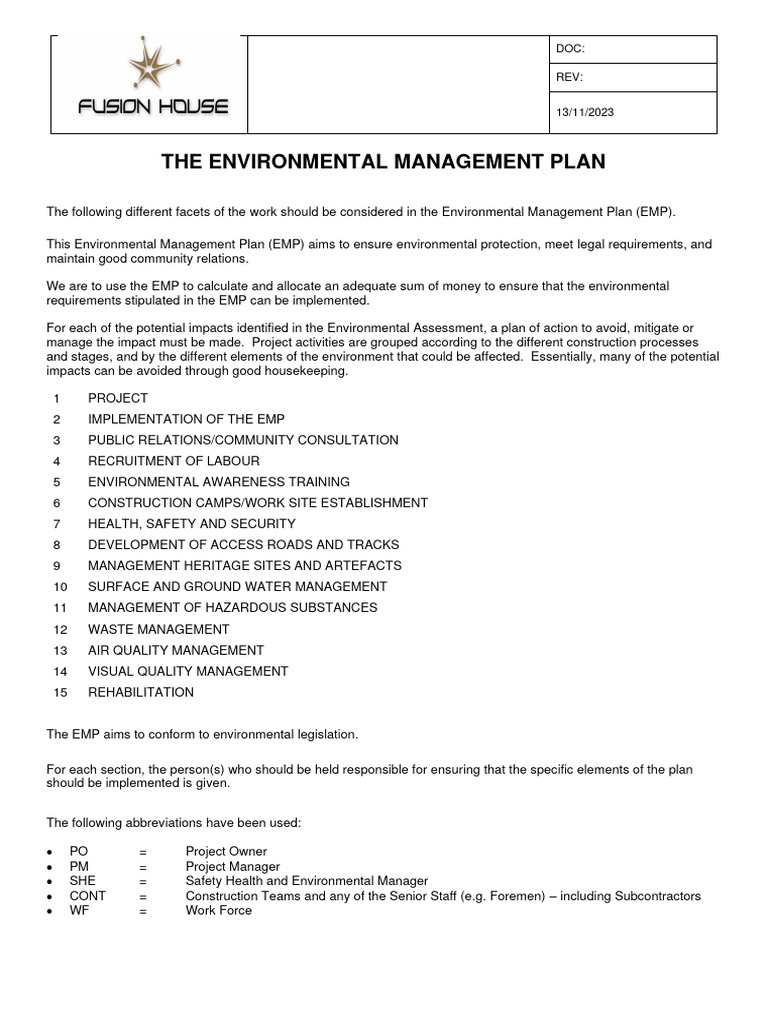 12.1 Enviromental Management Plan | PDF | Waste | Waste Management