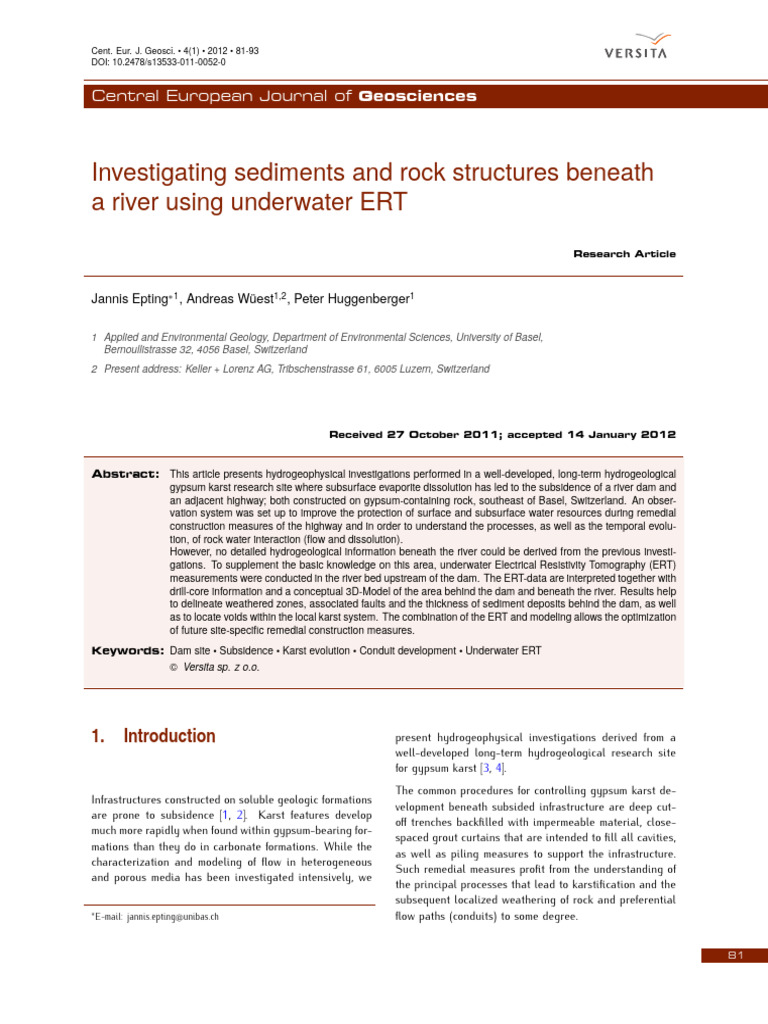 Underwater ERT for River Sediment Analysis | PDF | Groundwater | River