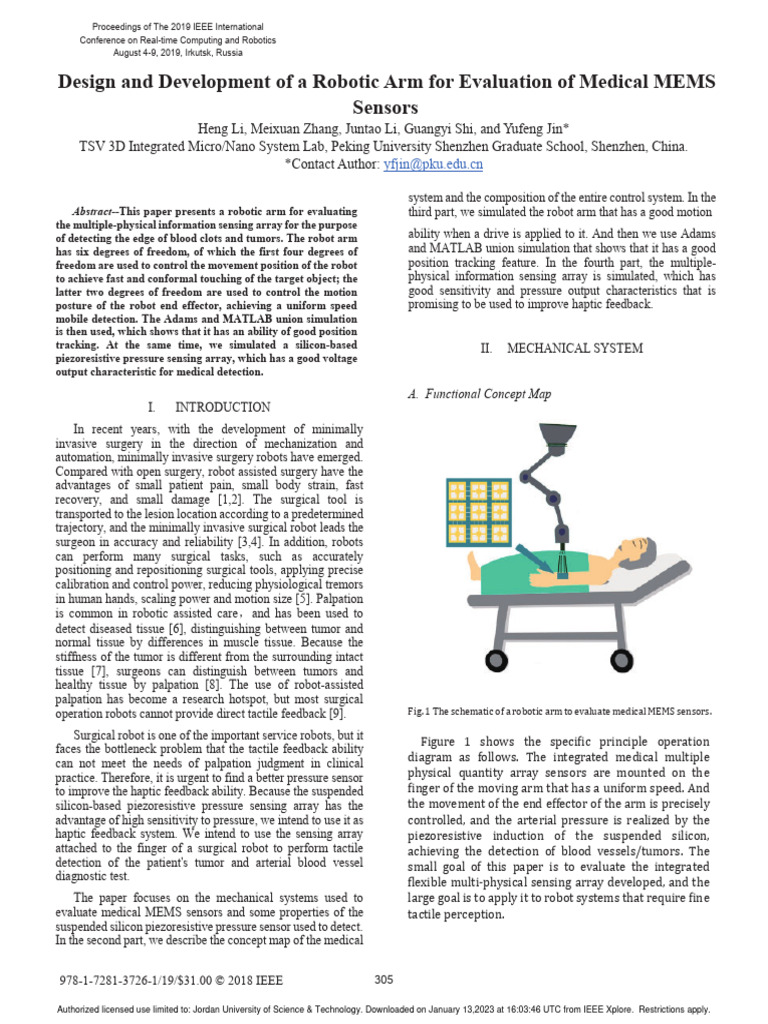 Design and Development of A Robotic Arm For Evaluation of Medical MEMS Sensors | PDF ...