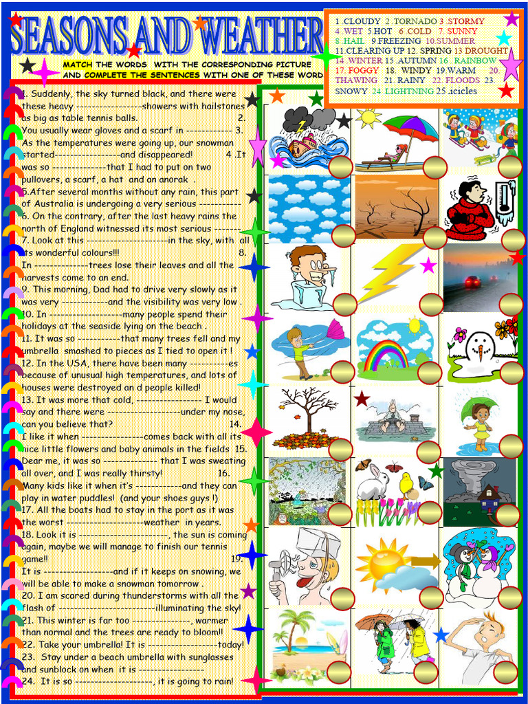 Seasons and Weather Matching Sentences Information Gap Activities ...