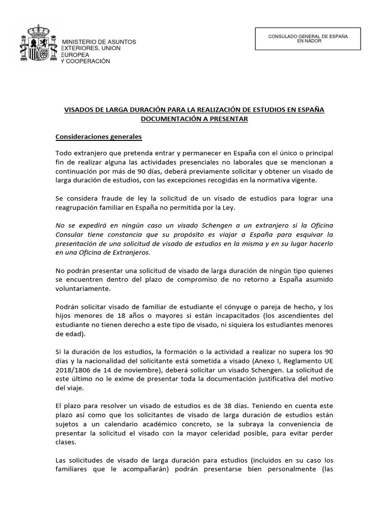 Visados de Estudio en España: Requisitos | PDF | Visa de viaje