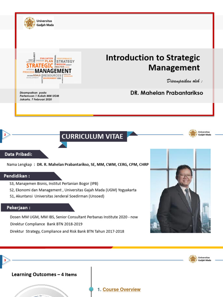 1 MATERI MATA KULIAH STRATEGIK MANAGEMENT MM UGM - Introduction SM | PDF