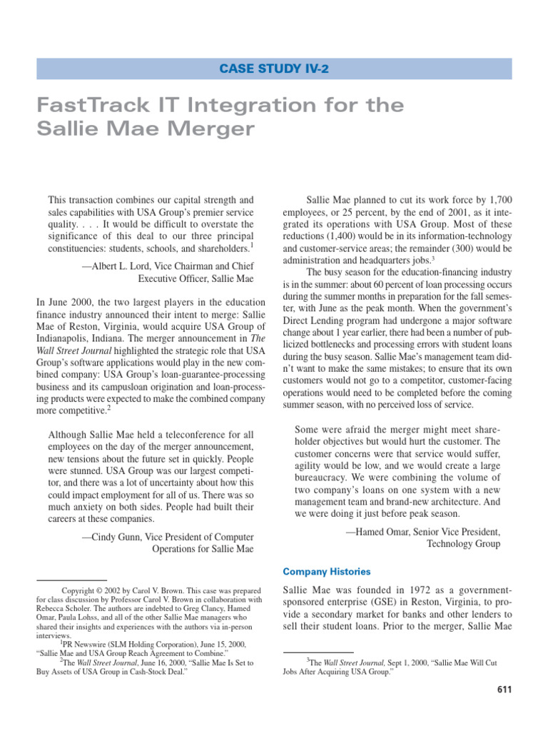 CASE STUDY IV-2, FastTrack IT Integration For The | PDF | Loans | Student Loan