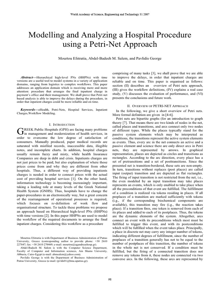Modelling and Analyzing A Hospital Procedure Using A Petri-Net Approach | PDF
