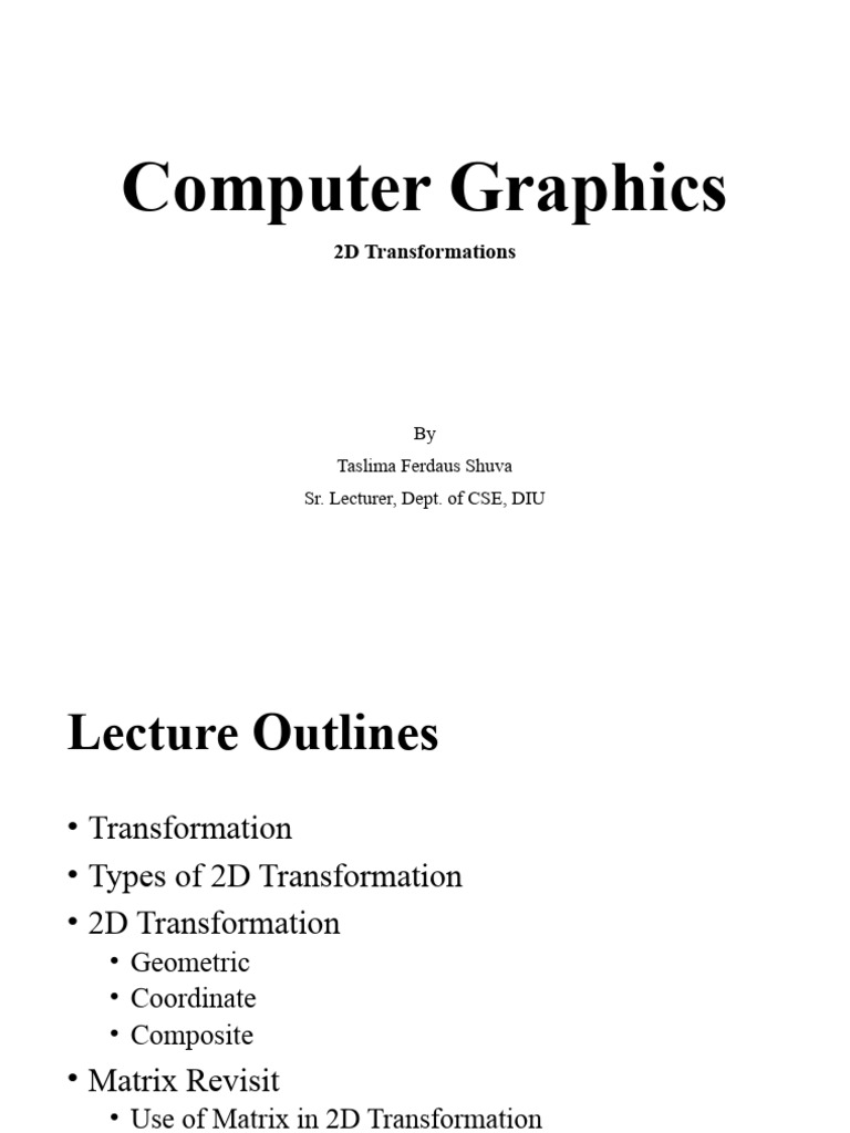 2d Transformations Pdf 2 D Computer Graphics Cartesian Coordinate System