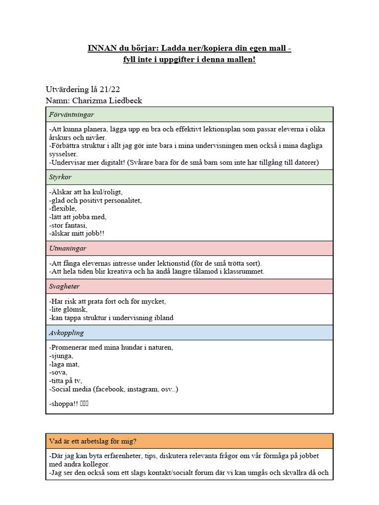 Mall För Eget Arbete | PDF