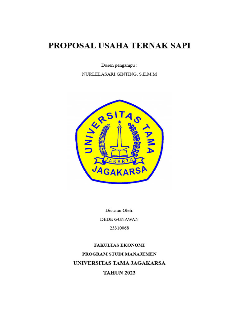 Proposal Usaha Ternak Sapi Dede Gunawan - Maajemen - Tama Jagakarsa | PDF | Griya & Taman