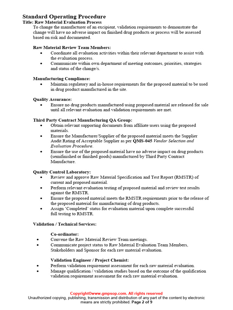 VAL 105 Raw Material Evaluation Process Sample | Download Free PDF ...