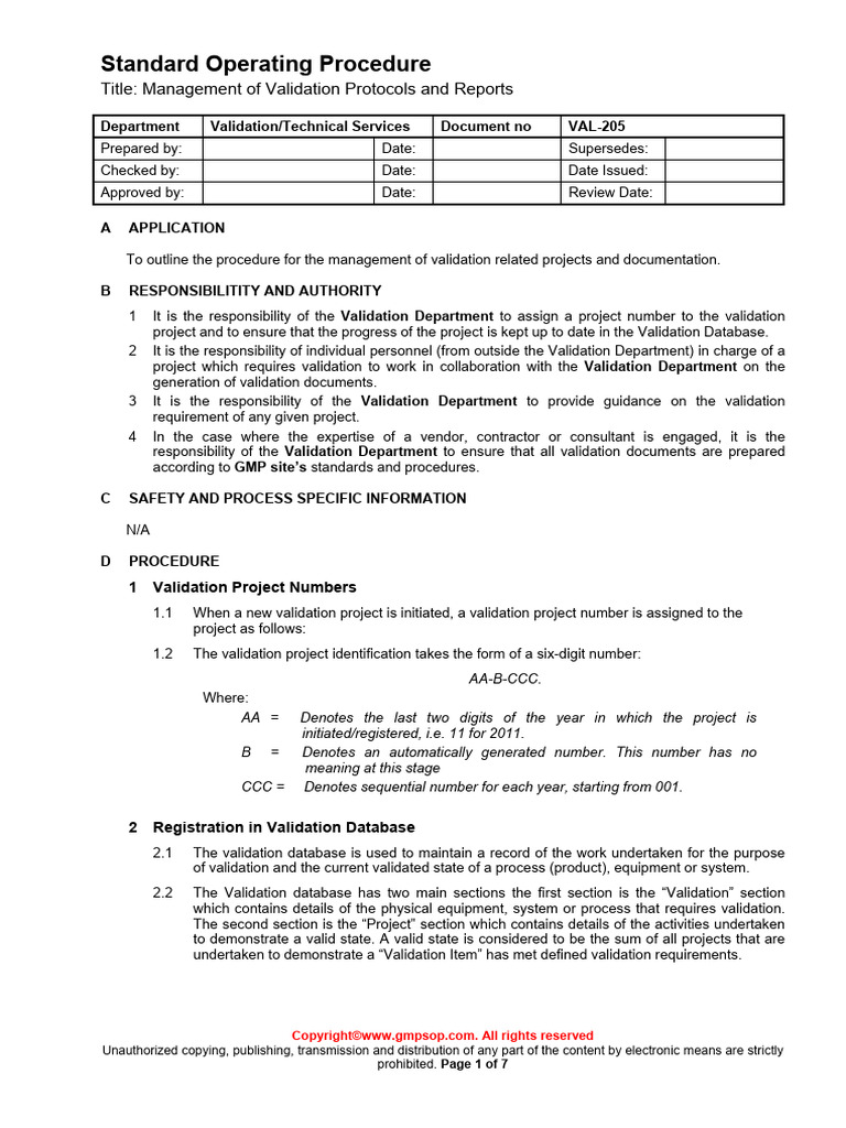 VAL 205 Management of Validation Protocols and Reports Sample | PDF | Life Cycle Assessment ...