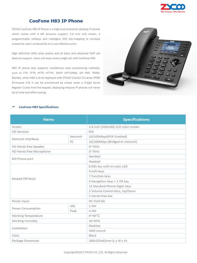 CooFone H83 Datasheet-V2.8.x | PDF | Telephone | Session Initiation Protocol