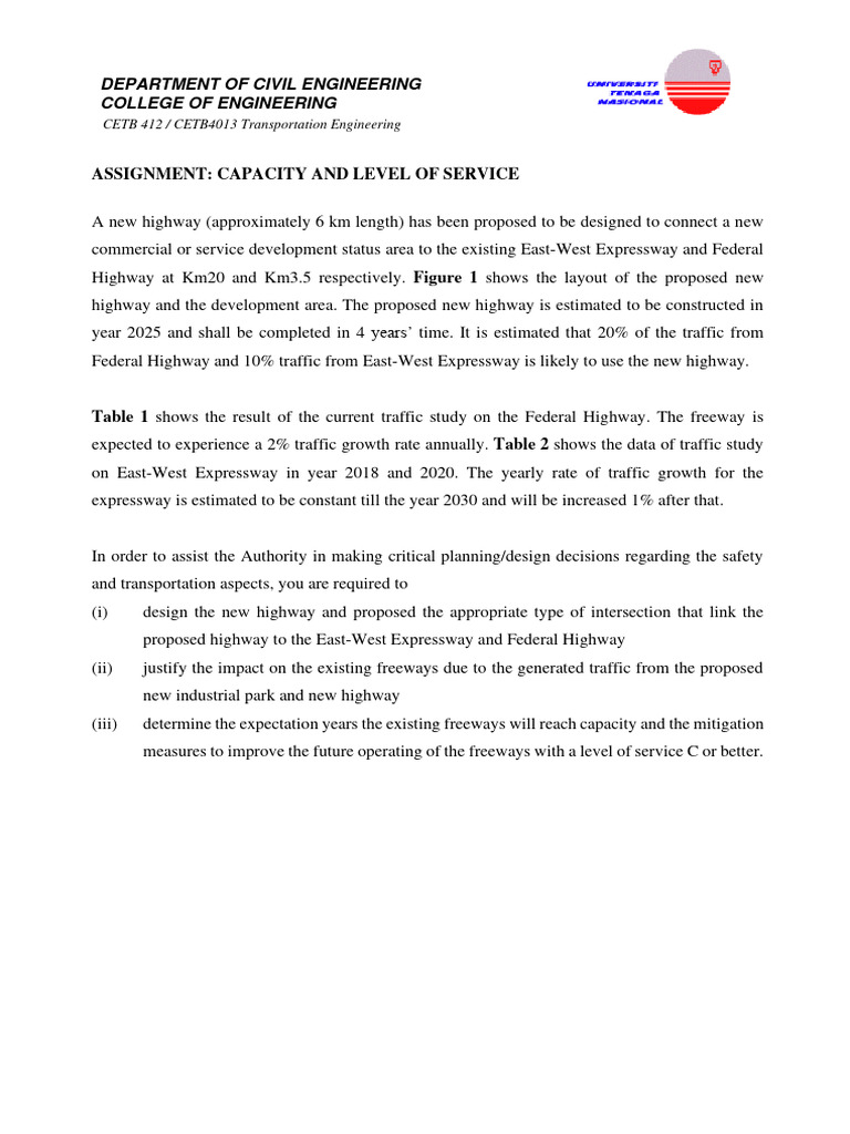 Assignment Capacity And Los Pdf Controlled Access Highway Highway