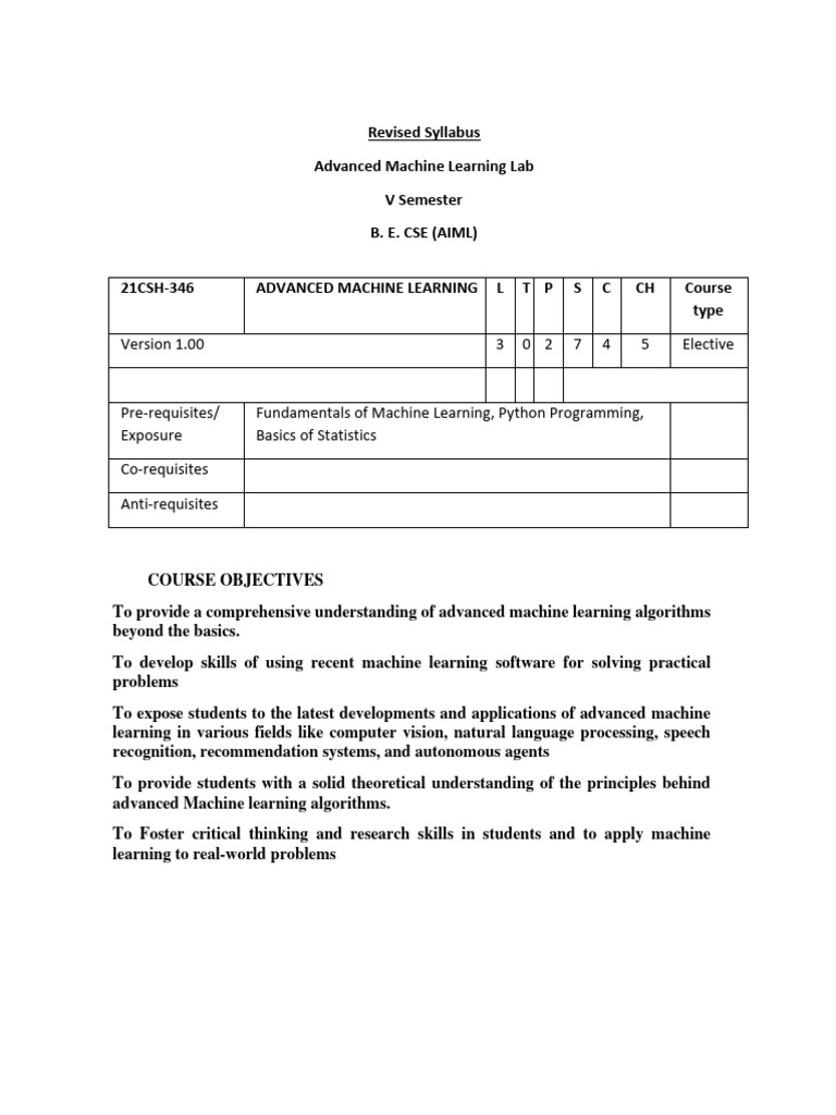 AML - Theory - Syllabus - Chandigarh University | PDF | Machine ...