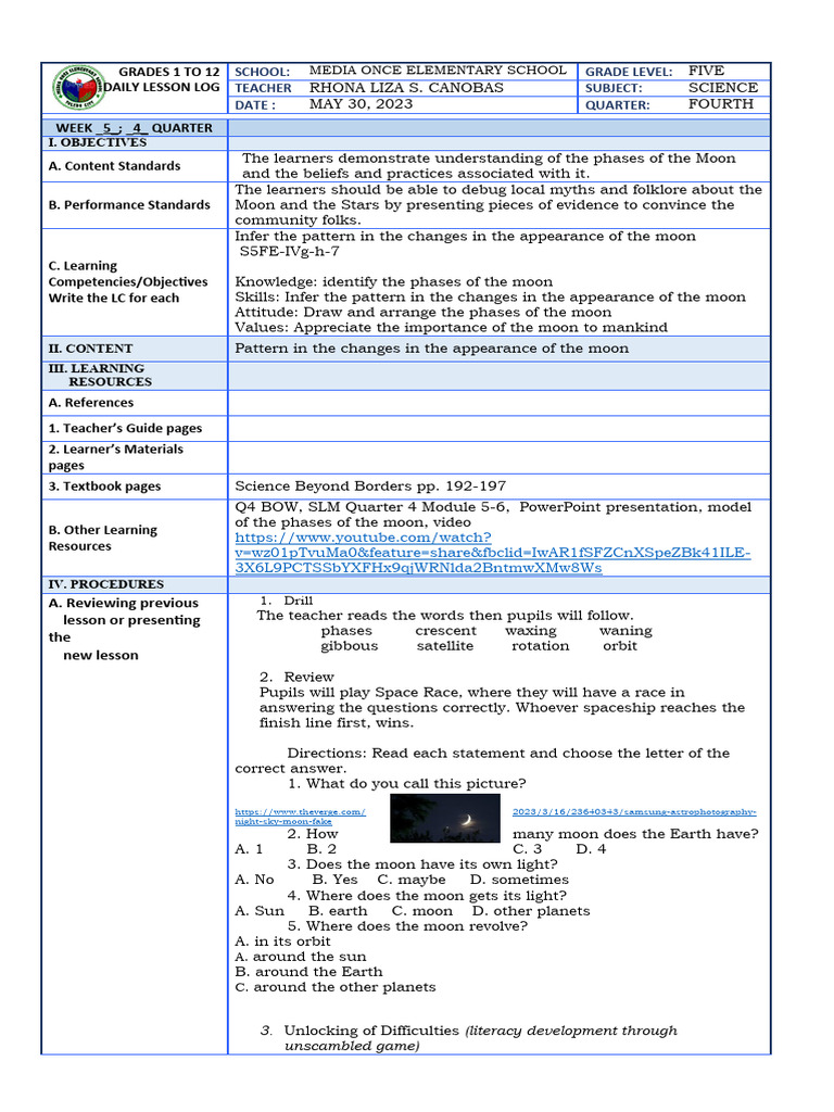 Cot-Science-Phases of The Moon | PDF | Moon | Cognitive Science