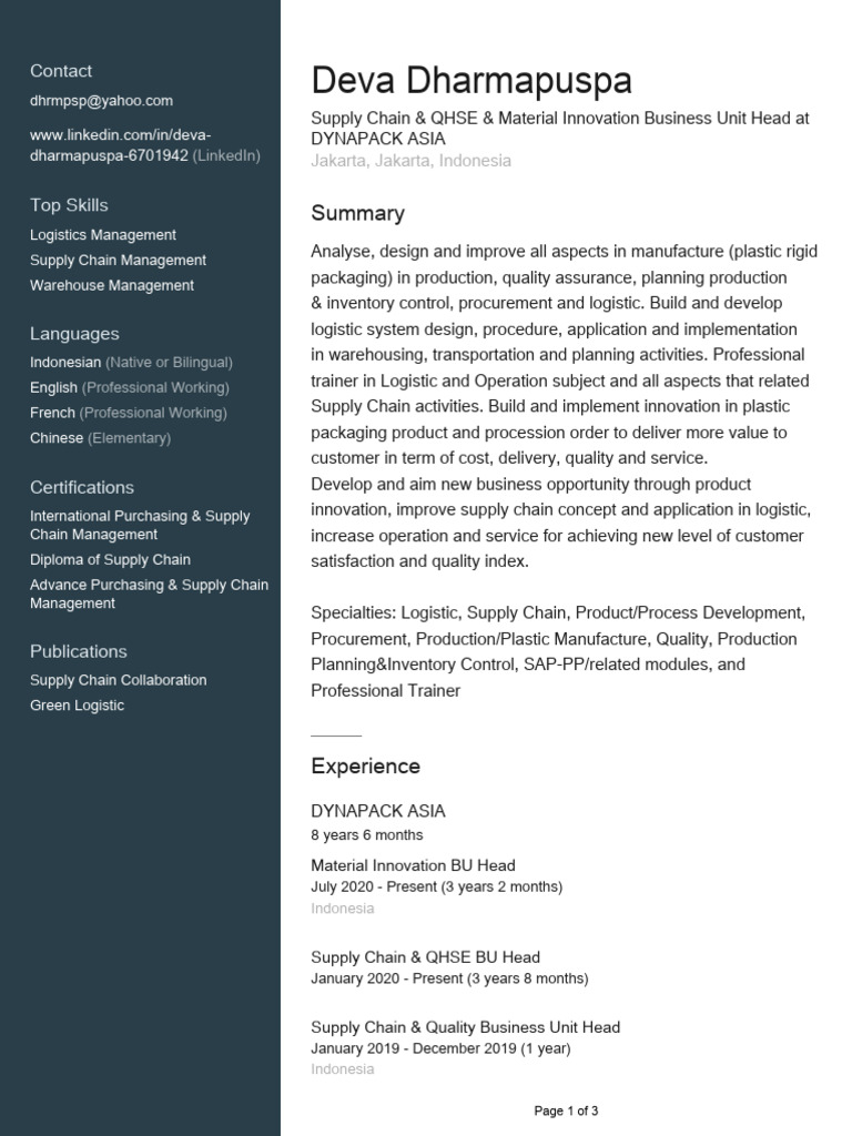 CV Deva Dharmapuspa | PDF | Logistics | Supply Chain CV Deva Dharmapuspa | PDF | Logistics | Supply Chain