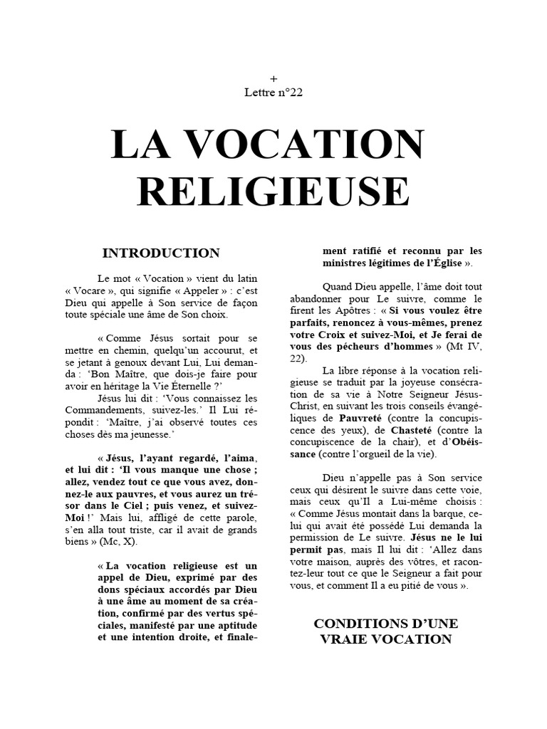 Comprendre la vocation religieuse | PDF | Jésus | Église catholique