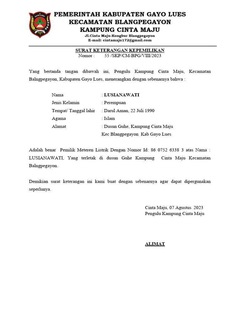 Contoh Surat Keterangan Guru Ngaji | PDF