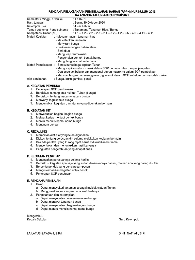 RPPH TK-A SMT1 Minggu - 15 - Tanaman Hias, Tanaman Perdu | PDF