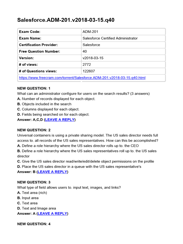 Salesforce ADM-201 v2018-03-15 q40 | PDF | Cloud Computing | Login