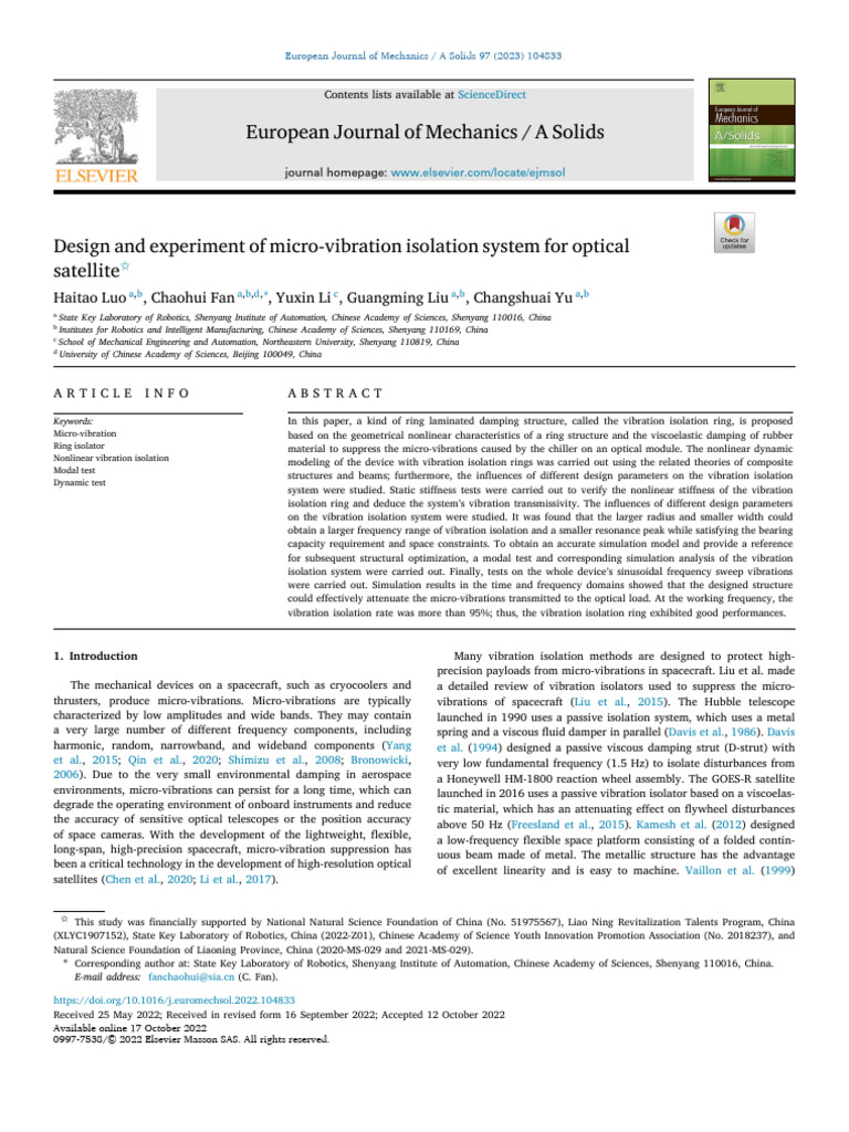 Design and Experiment of Micro-Vibration Isolation System For Optical ...