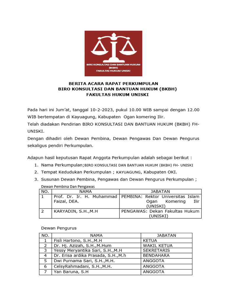 Berita Acara BKBH Fh-Uniski | PDF