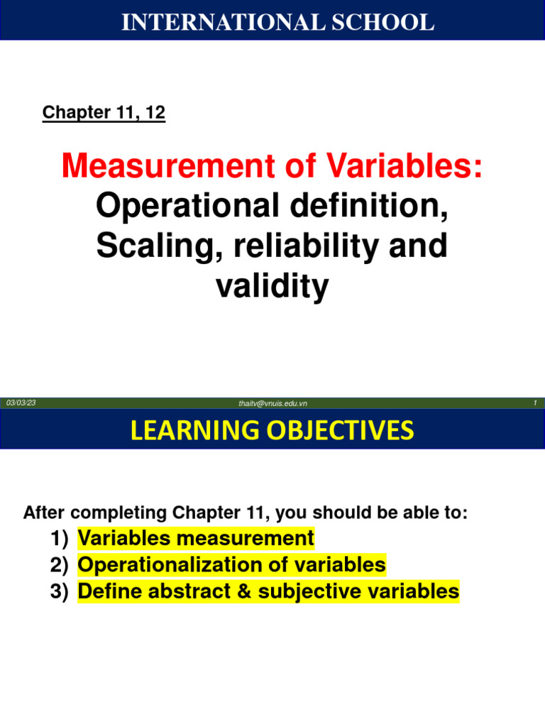 4 - Measurement of Variables - Chapters 11,12 | PDF | Level Of Measurement | Validity (Statistics)