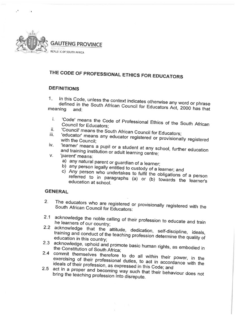 Code of Professional Ethics For Educators | PDF