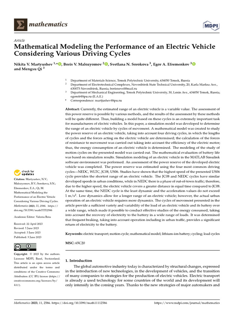 Mathematics 11 02586 V2 Pdf Electric Vehicle Plug In Hybrid