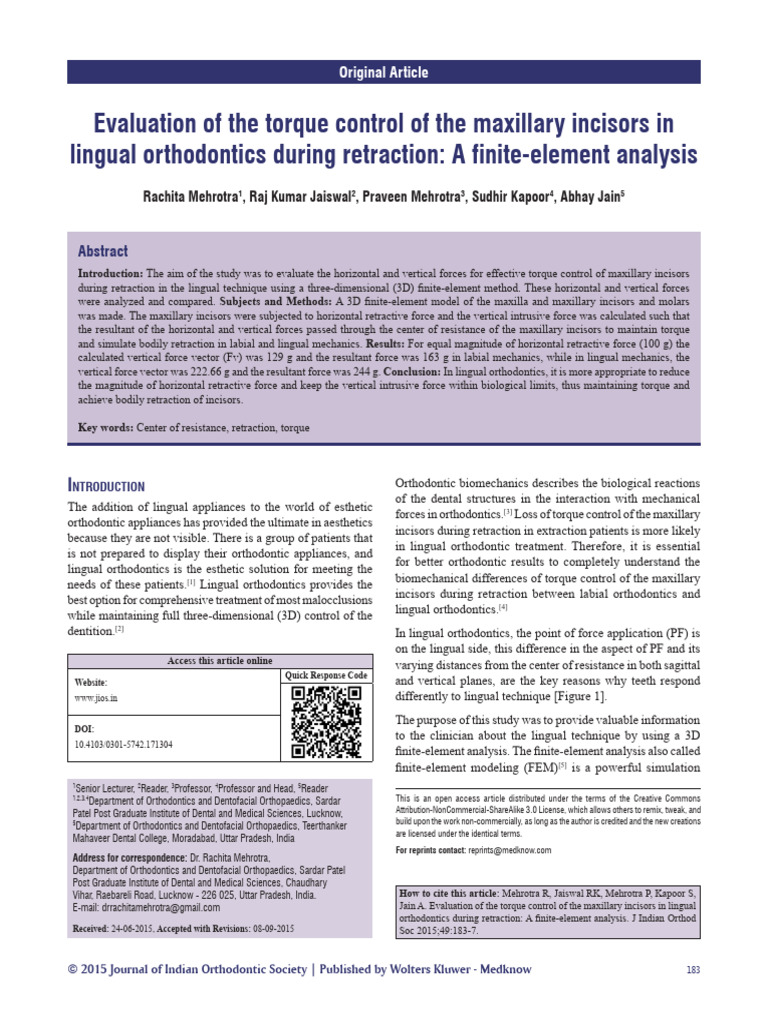 Mehrotra Et Al 2015 Evaluation of The Torque Control of The Maxillary ...