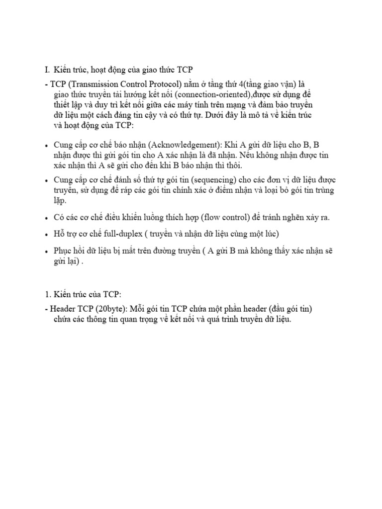 Kiến trúc hoạt động của giao thức TCP | PDF