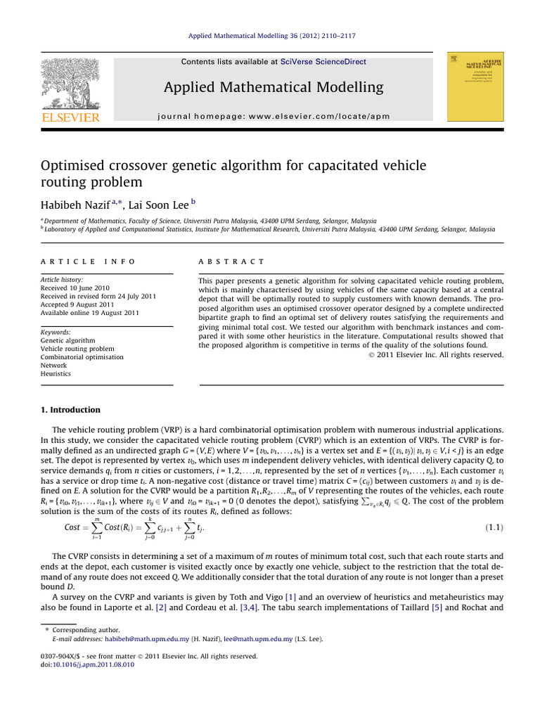 05 - Optimised Crossover Genetic Algorithm For Capacitated Vehicle Routing Problem 1 | PDF ...