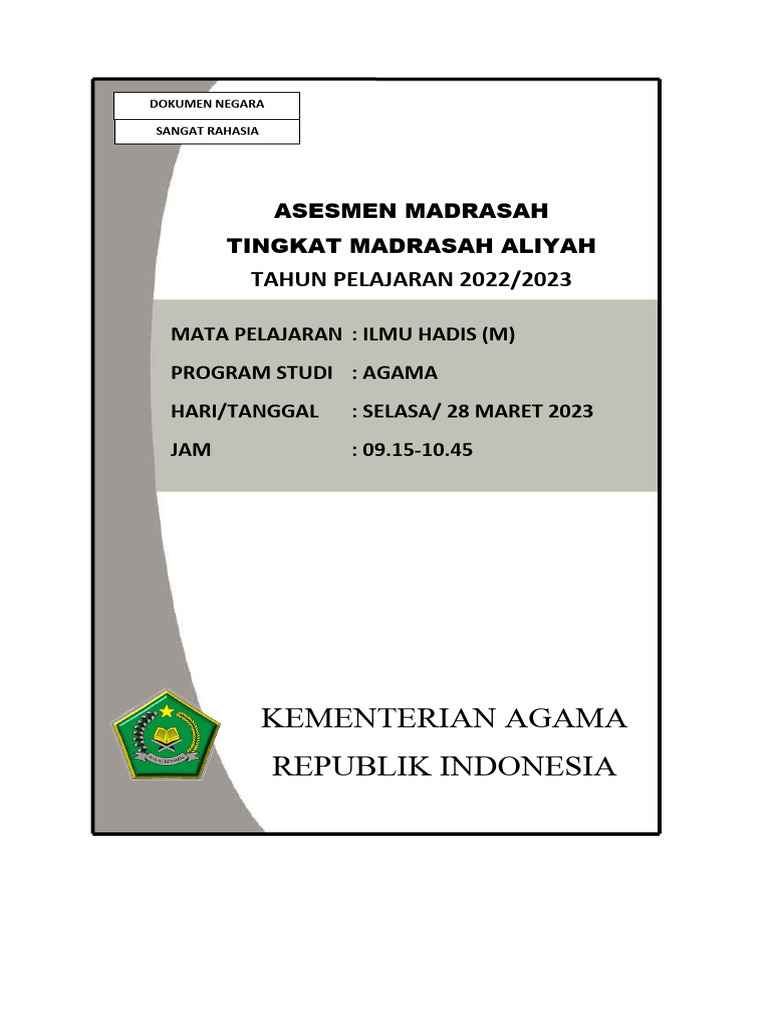 Contoh Sampul Ujian Madrasah 2023 | PDF