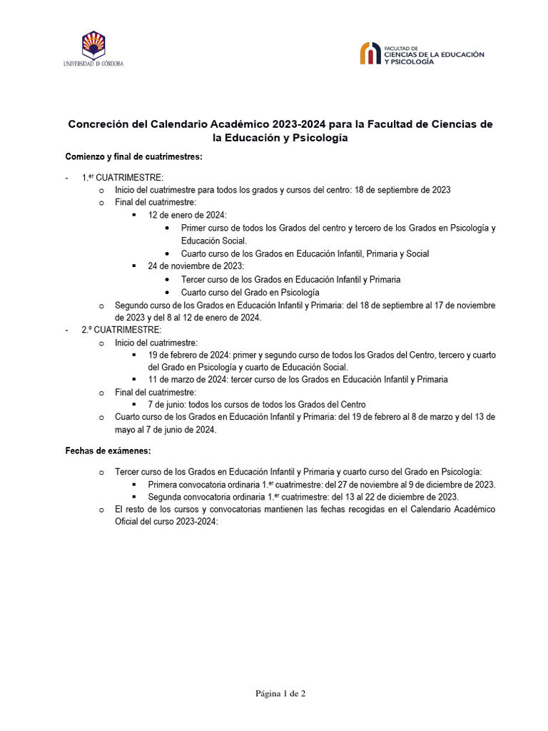 Anexo 2 Concrecion Calendario Academico 2023-2024 V3 | PDF