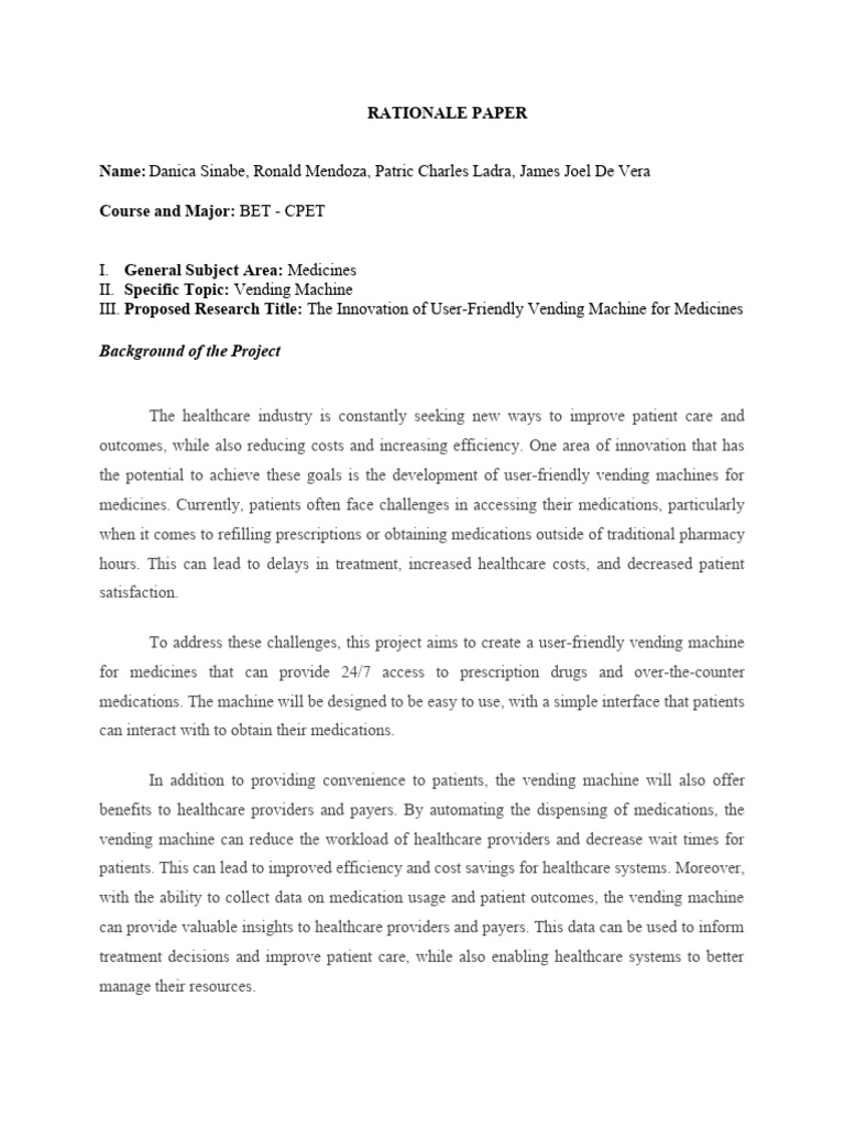 The Innovation of User Friendly Vending Machine For Medicines | PDF ...