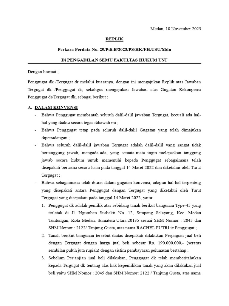 PERDATA - Replik | PDF