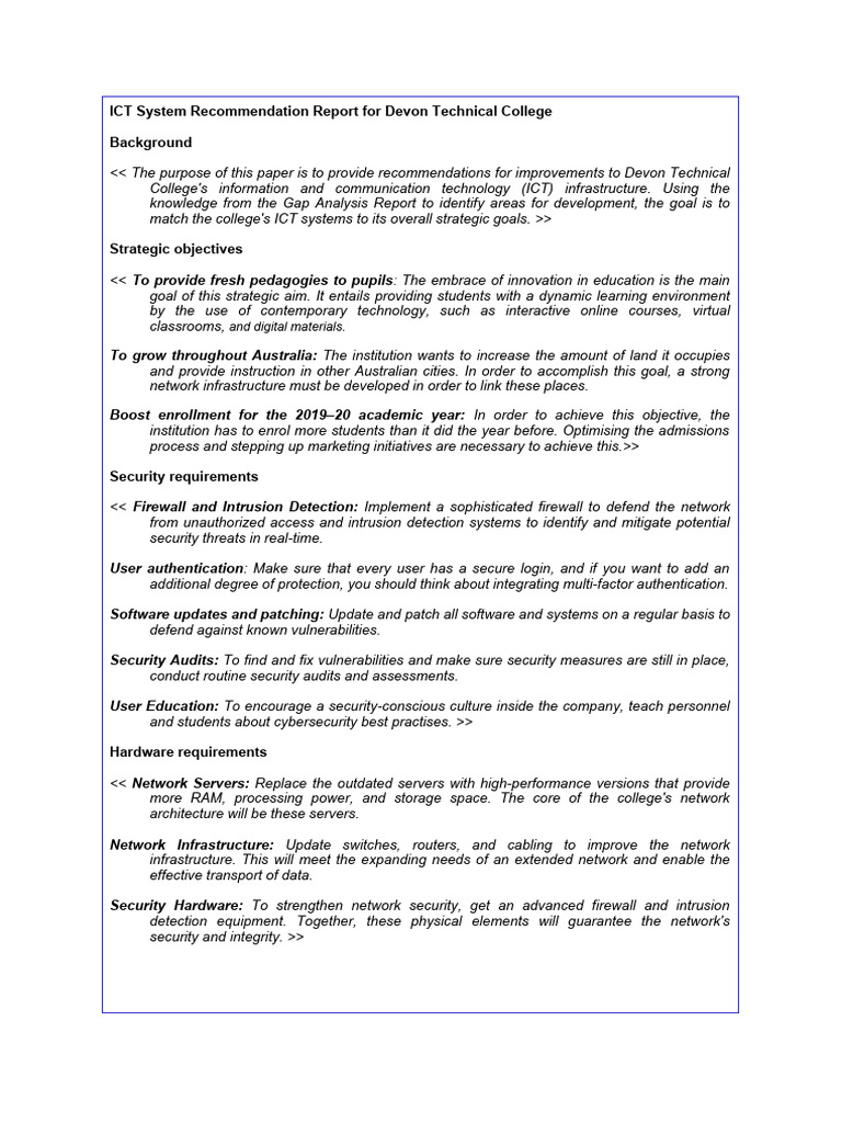 ICT System Recommendation Report For Devon Technical College-Template ...