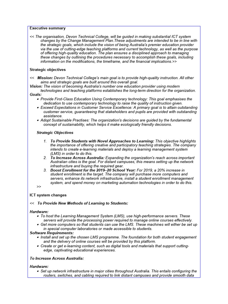 ICT Change Management Plan | PDF