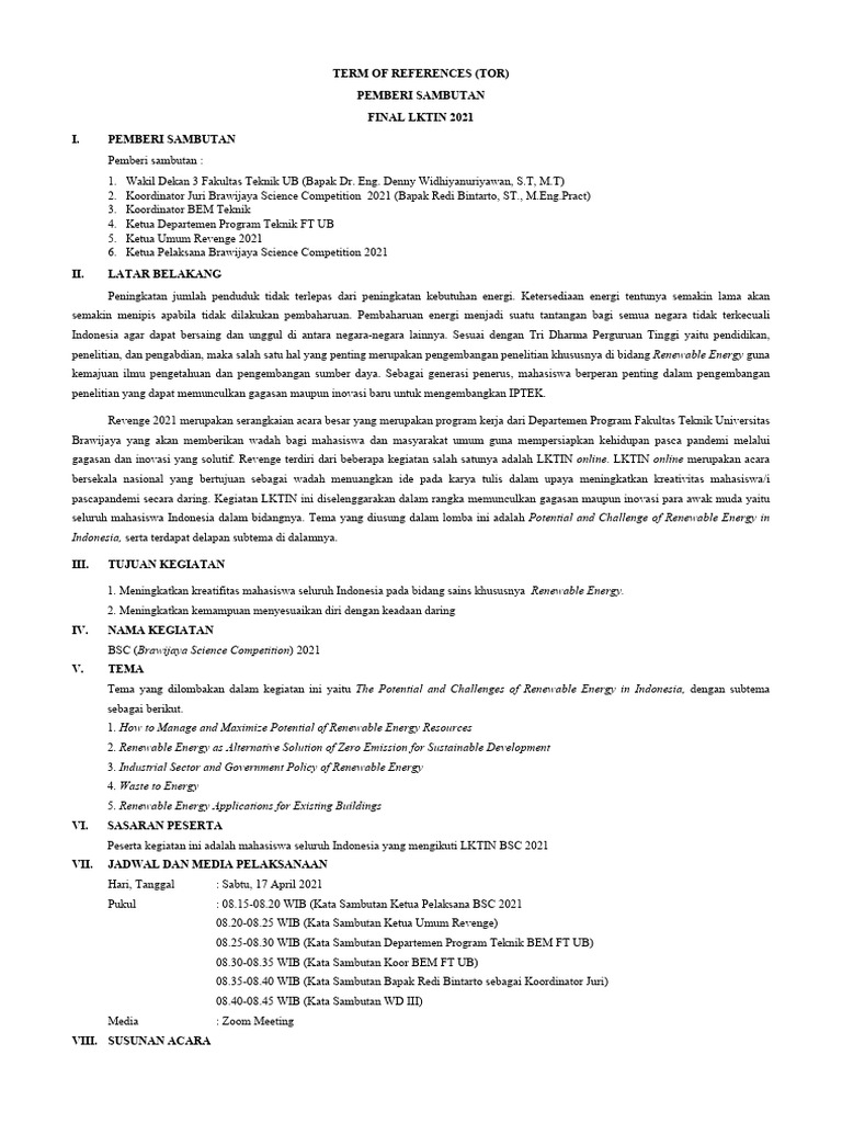 (Baru) Tor Pemberi Sambutan Final | PDF
