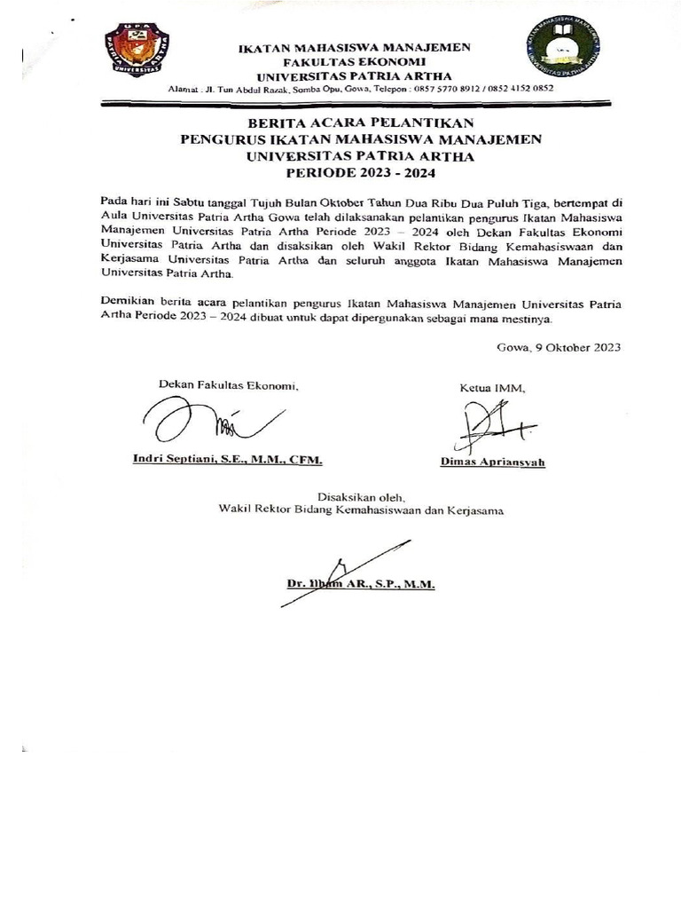 Berkas Ikatan Mahasiswa Manajemen Universitas Patria Artha Periode 2023 ...