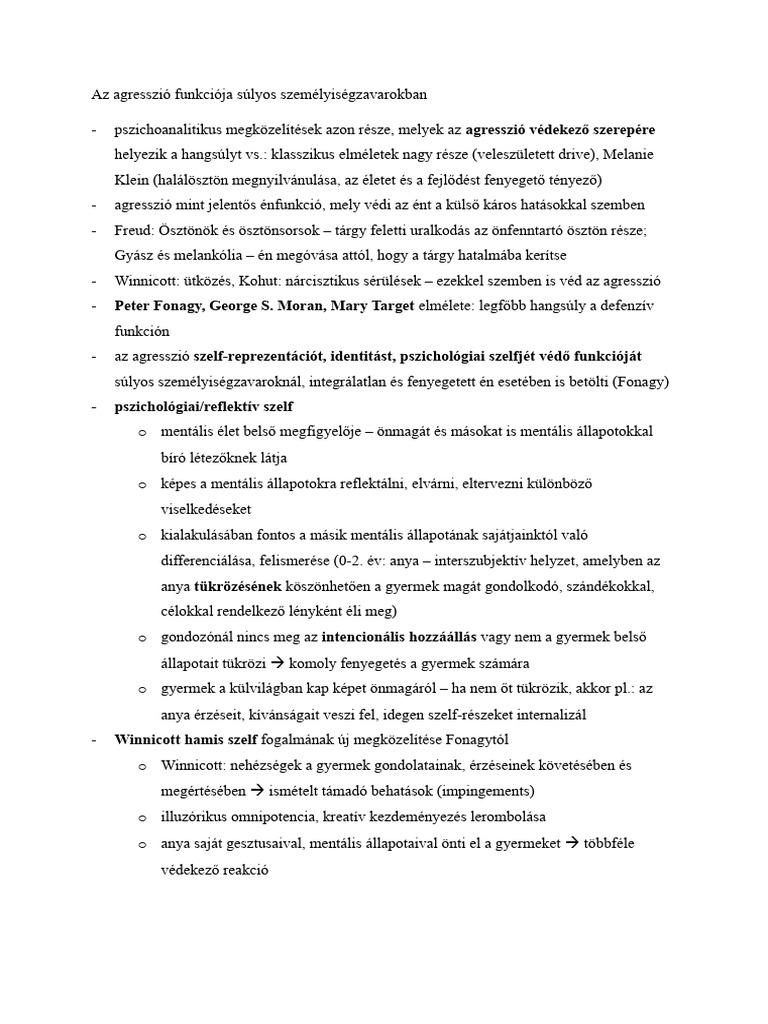 Az Agresszió Funkciója Súlyos Személyiségzavarokban | PDF