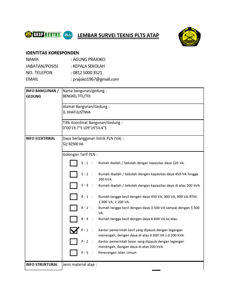 Form Survei Offline PLTS Atap 2023 | PDF