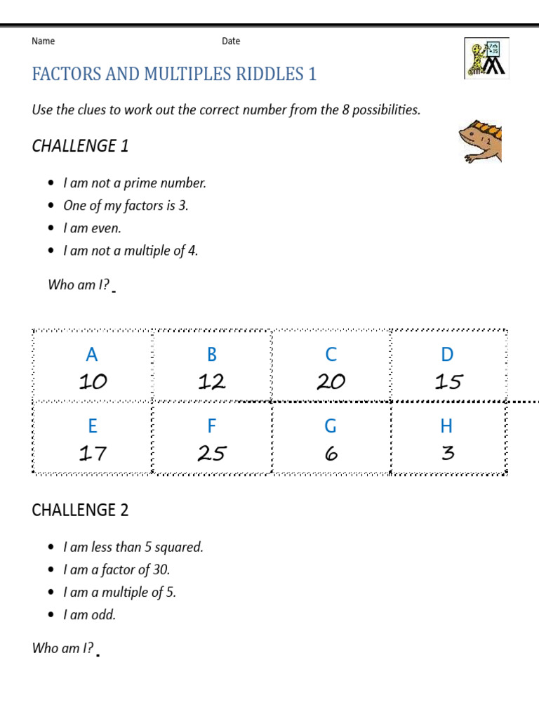 Factors and Multiples Riddles for Class 5 | PDF