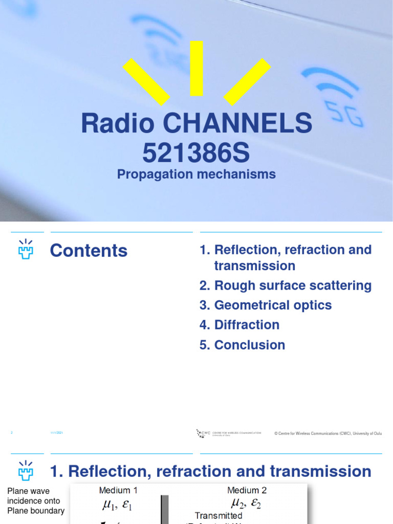 Radio Channels 2021 Lecture 2 Propagation Mechanisms | PDF | Reflection (Physics) | Diffraction