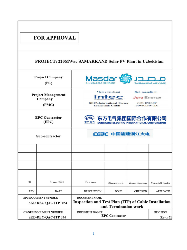 13.11.2023 SKD - DEC - QAC - ITP - 054 - ITP - of Cable Installation ...