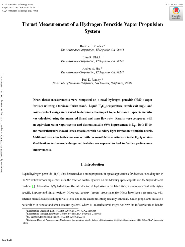 Thrust Measurement of A Hydrogen Peroxide Vapor Thruster | PDF | Rocket ...
